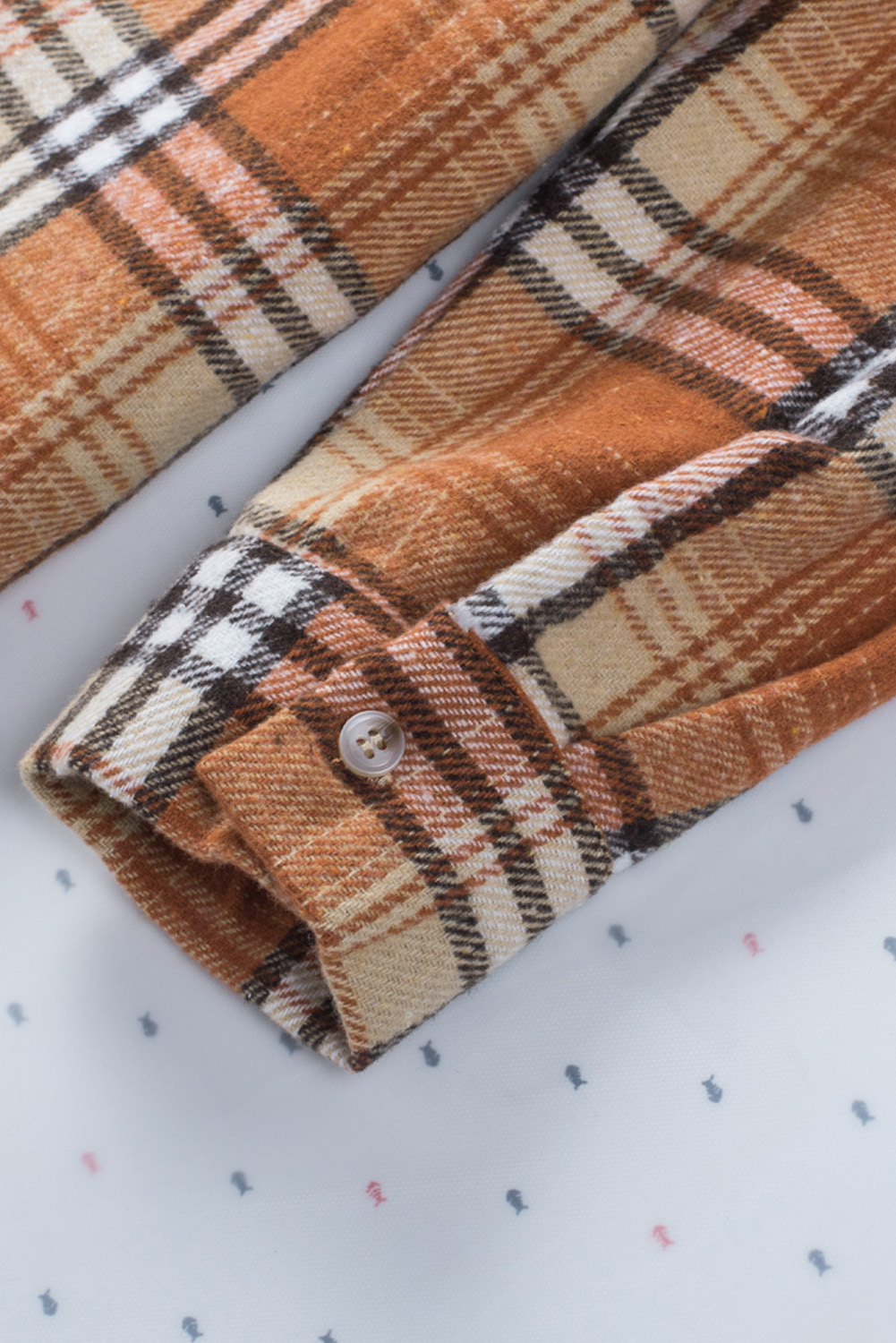 $ 10.8 - Wholesale Orange Plaid Color Block Patchwork Shirt Jacket with Pocket