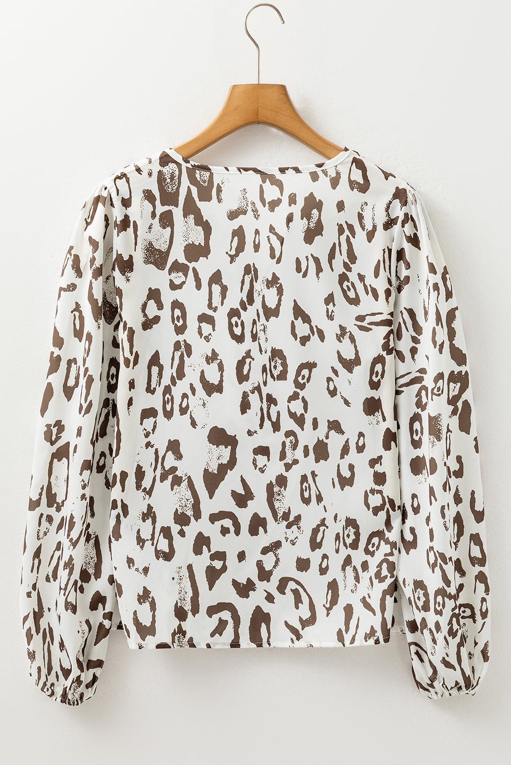 $ 5.15 - Wholesale Khaki Leopard Print Split Neck Balloon Sleeve Blouse