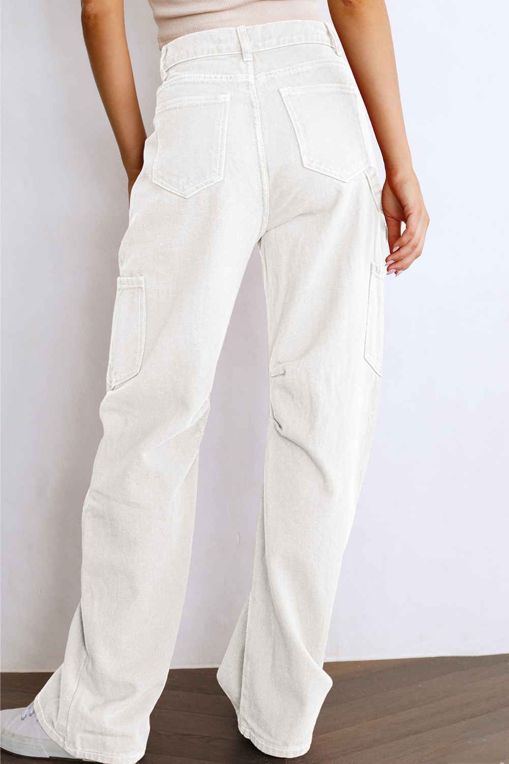 $13.8 White High Waist Straight Leg Cargo Pants with Pockets Wholesale