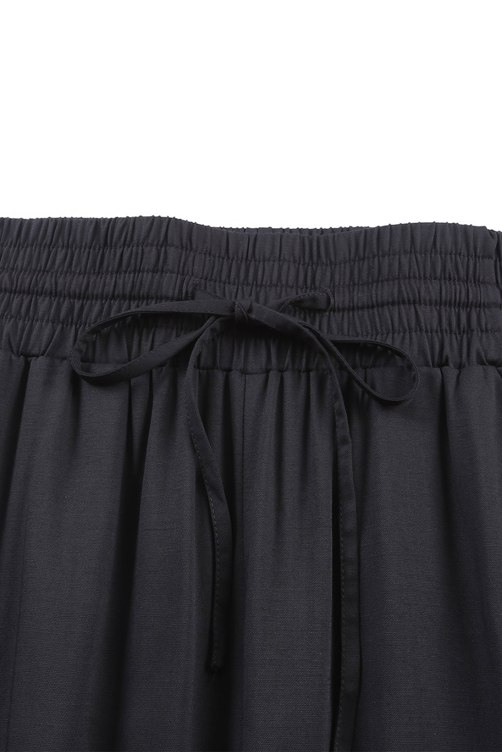 6 4 Black Drawstring Elastic Waist Casual Wide Leg Pants Wholesale