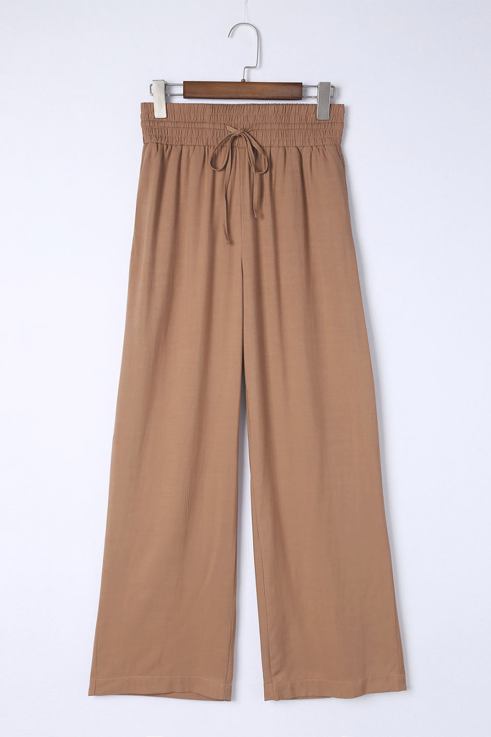 6 4 Brown Drawstring Elastic Waist Casual Wide Leg Pants Wholesale