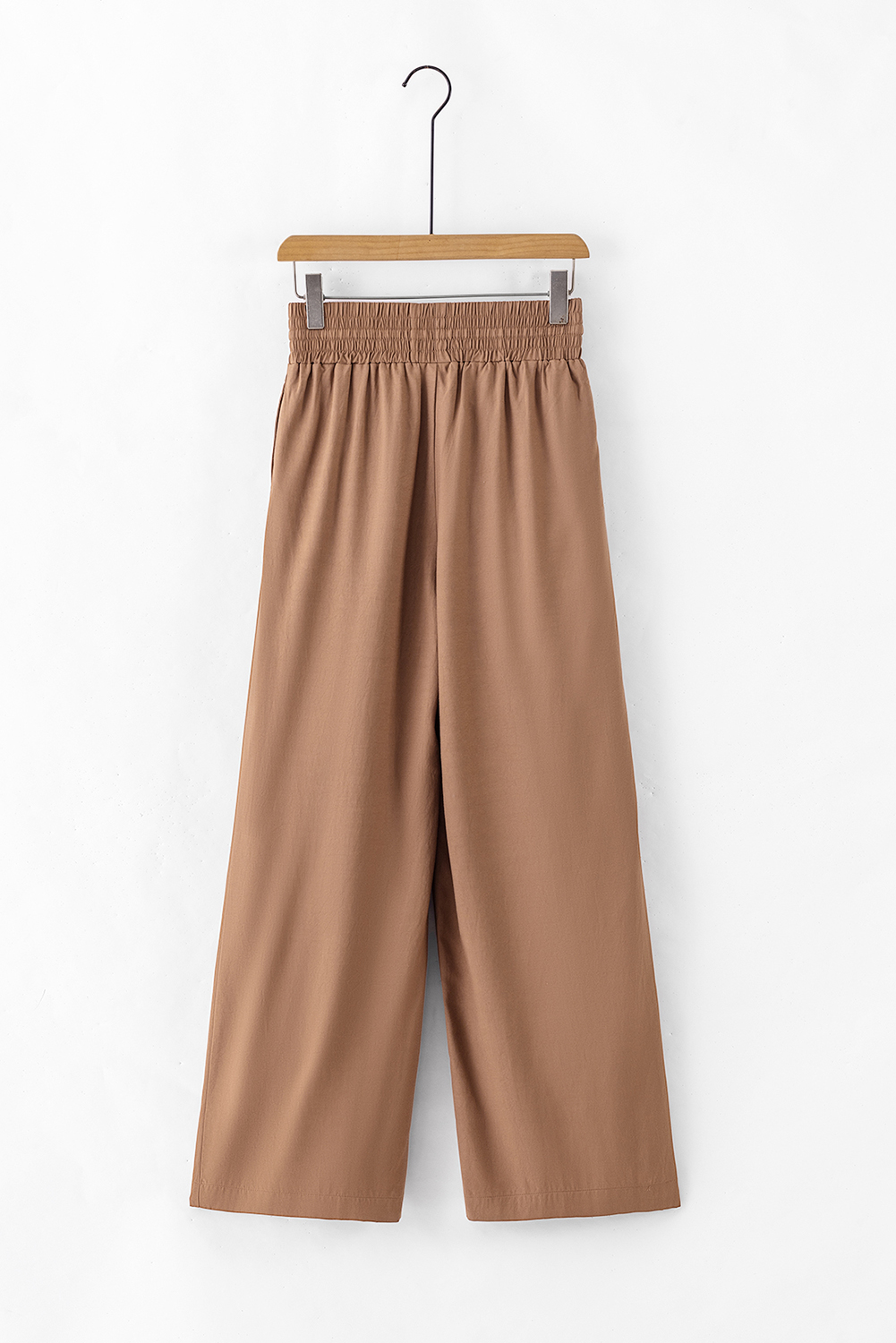 6 4 Brown Drawstring Elastic Waist Casual Wide Leg Pants Wholesale
