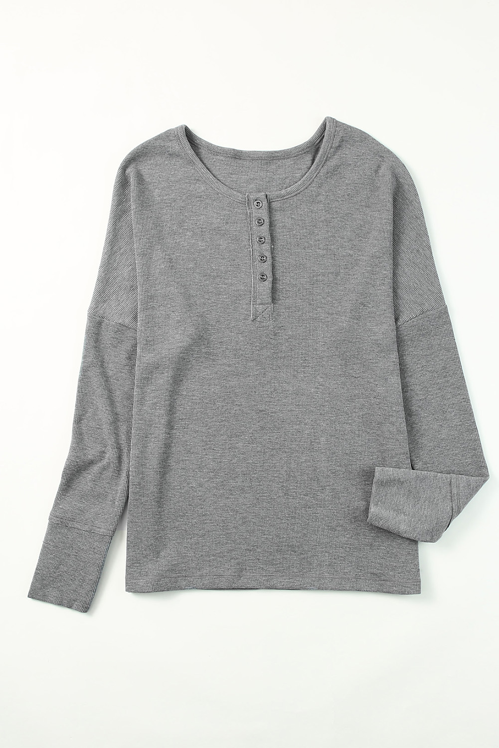 $ 7.6 - Wholesale Gray Waffle Knit Henley Top