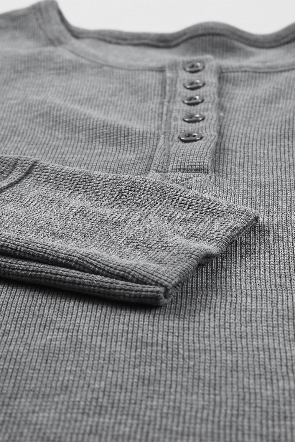 $ 7.6 - Wholesale Gray Waffle Knit Henley Top