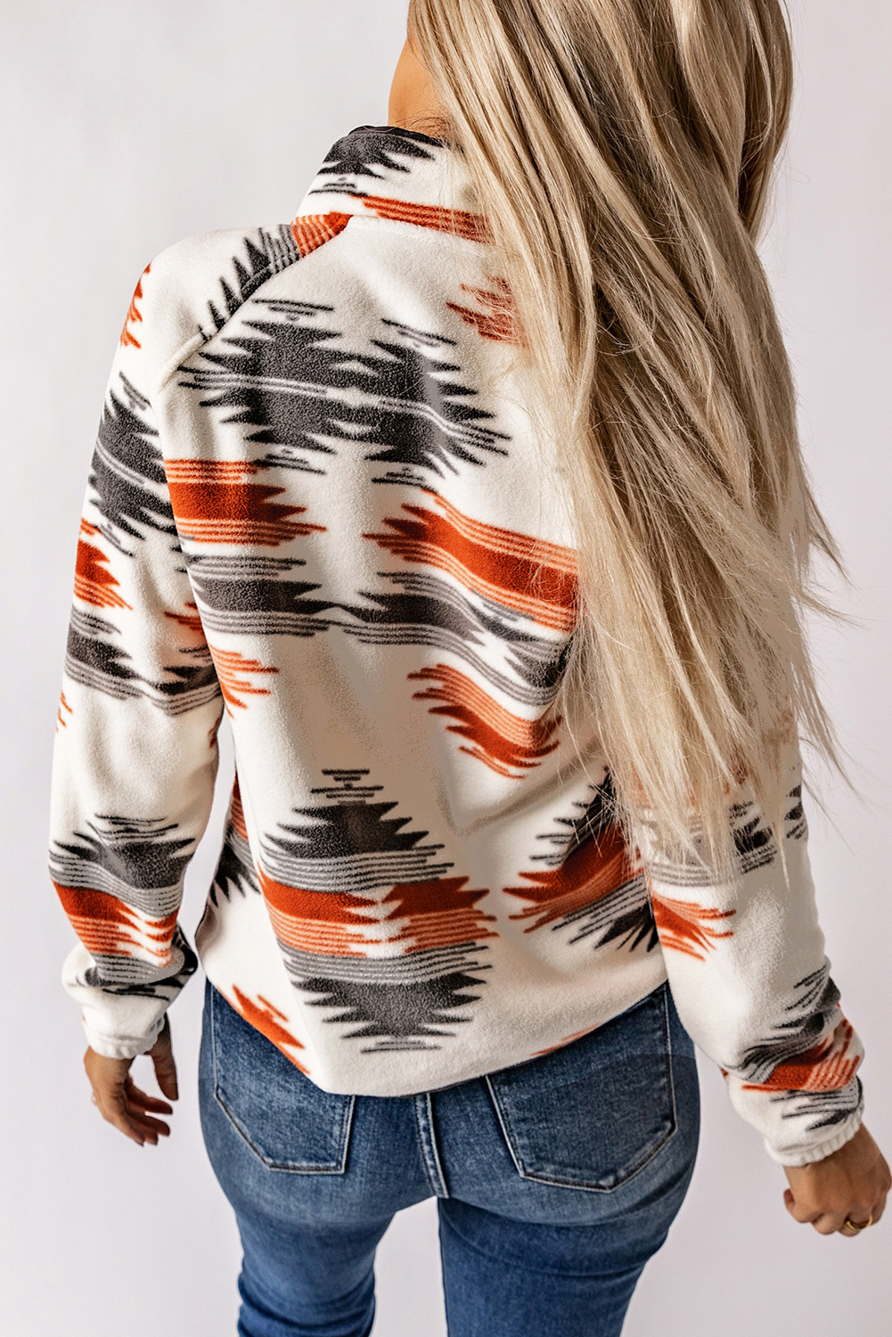 $ 10.9 - Wholesale Gray Western Aztec Snap Buttoned Fleece Jacket