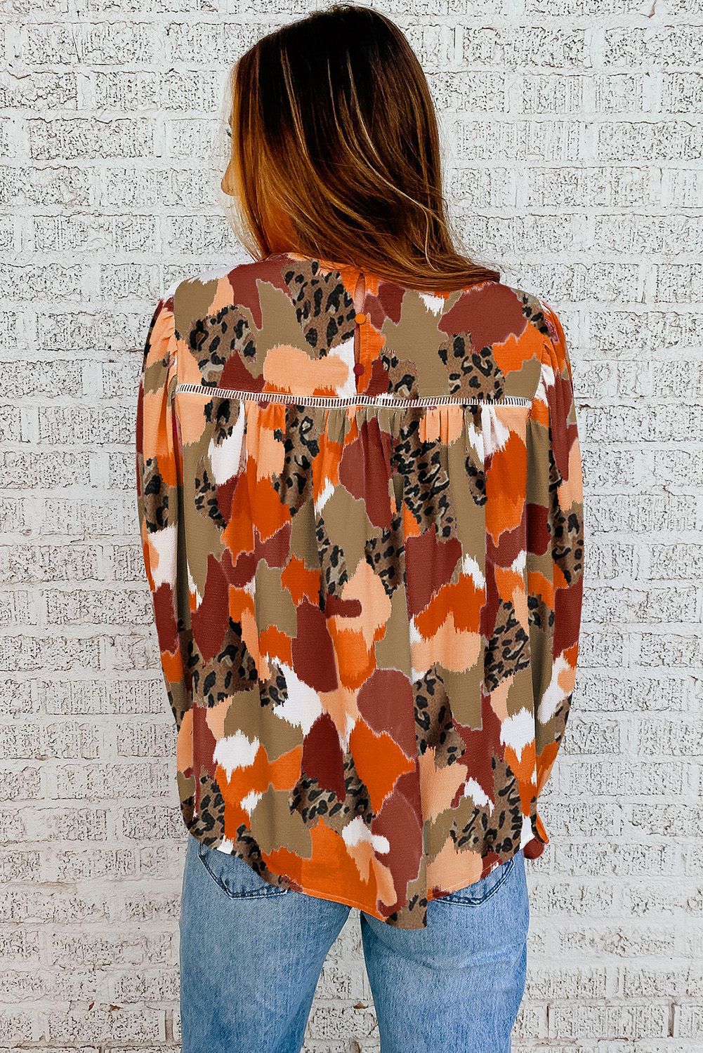 $ 6.8 - Wholesale Multicolor Abstract Printed Long Sleeve Blouse