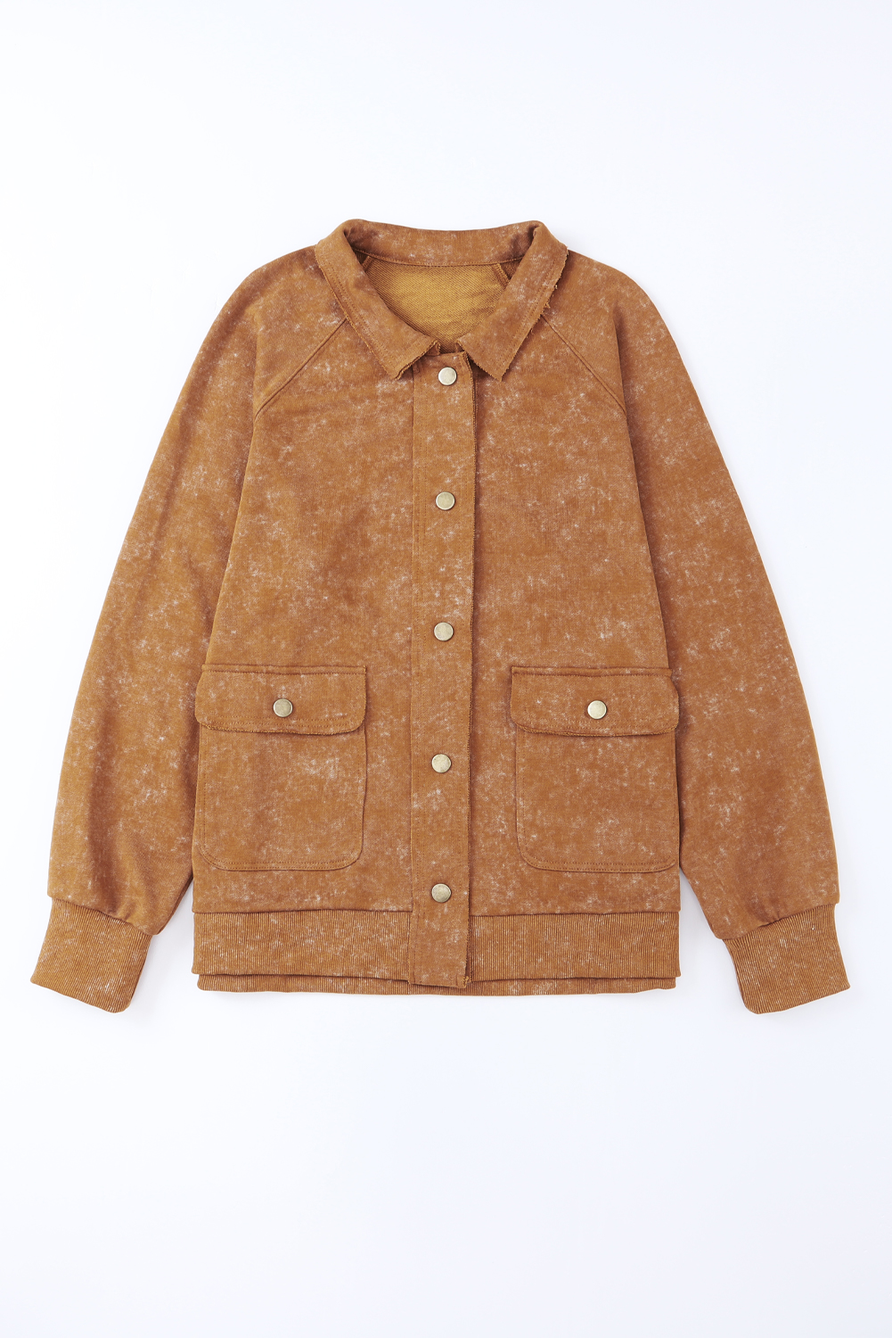 $ 12.5 - Wholesale Khaki Vintage Washed Flap Pocket Button Shacket