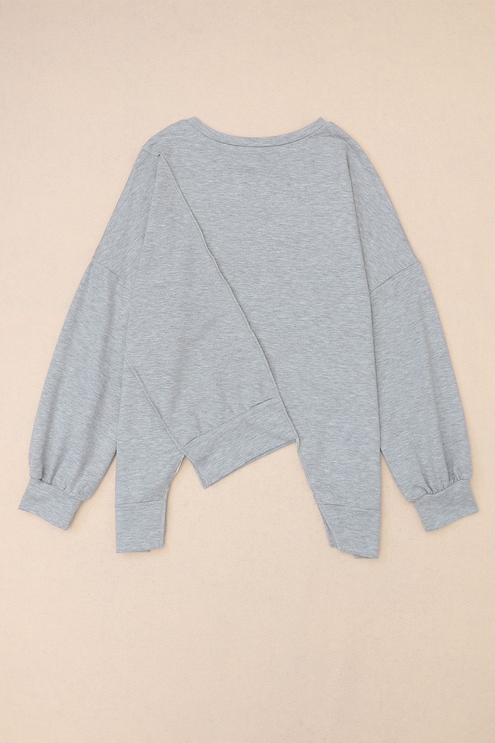 $ 6.1 - Wholesale Khaki Colorblock Stitching Irregular Hem Long Sleeve Top