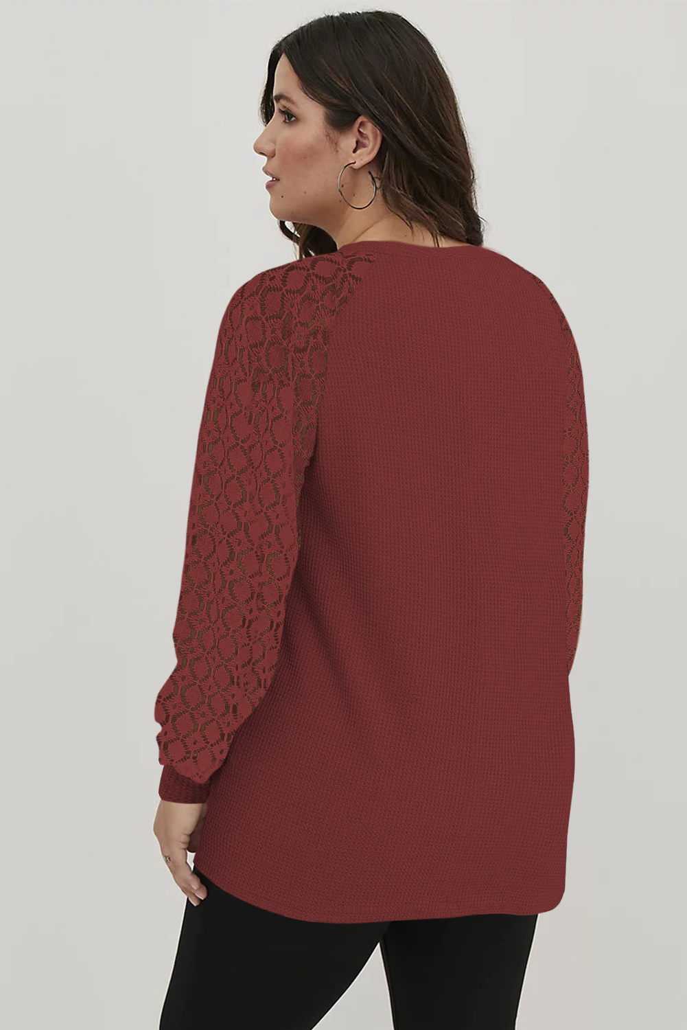 $ 6.4 - Wholesale Red Eyelet Raglan Sleeve Drop Shoulder Plus Size Top