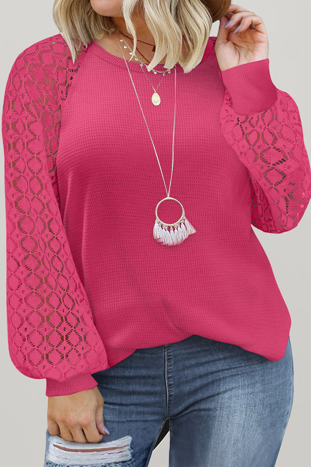 $ 6.4 - Wholesale Strawberry Pink Eyelet Raglan Sleeve Drop Shoulder ...
