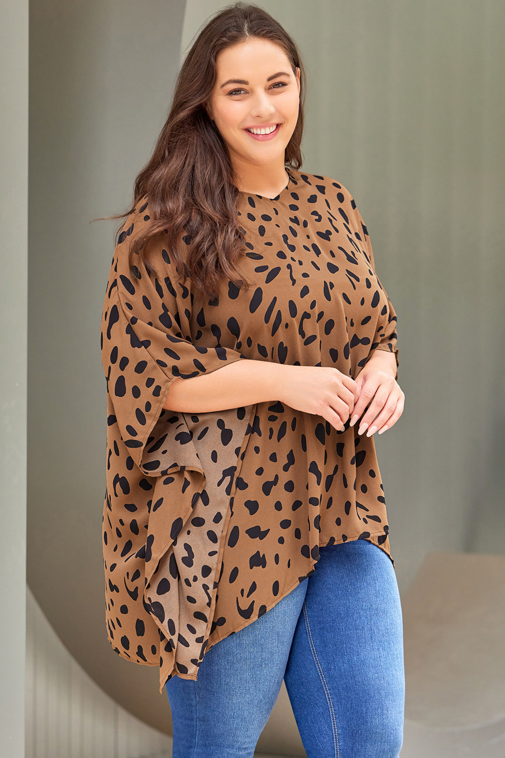 $ 5.98 - Wholesale Leopard Plus Size Batwing Sleeve Tunic Top