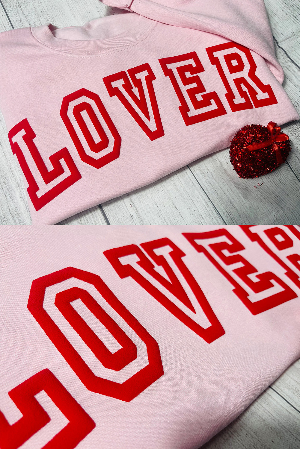 $ 8.7 - Wholesale Pink LOVER Puff Print Drop Shoulder Pullover Sweatshirt