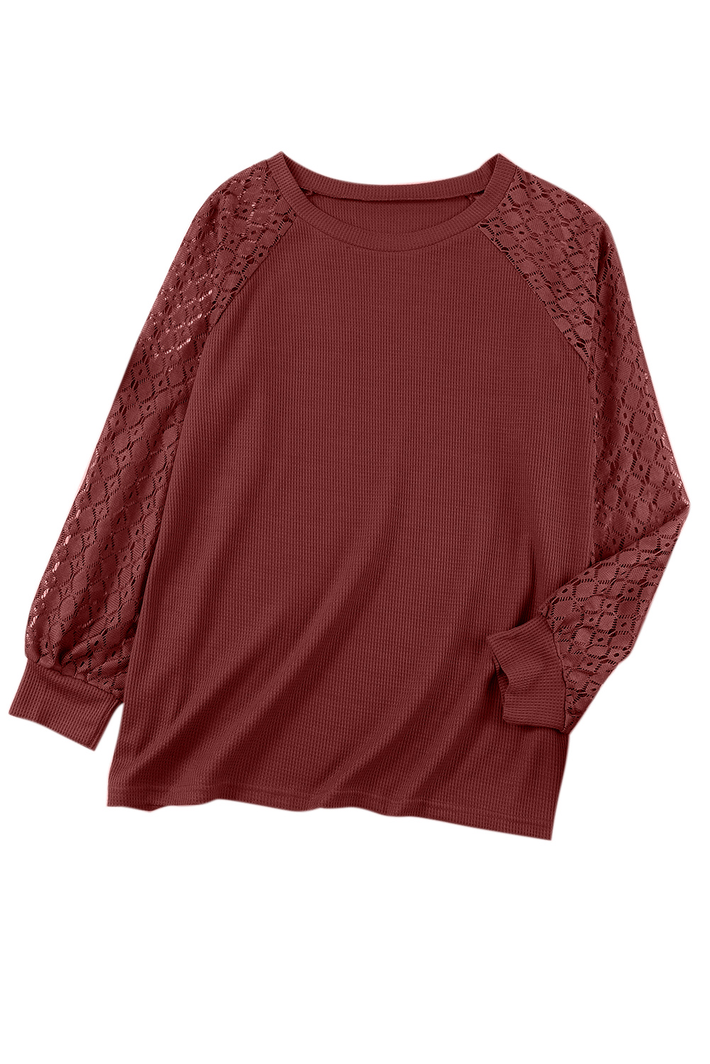 $ 6.4 - Wholesale Red Eyelet Raglan Sleeve Drop Shoulder Plus Size Top