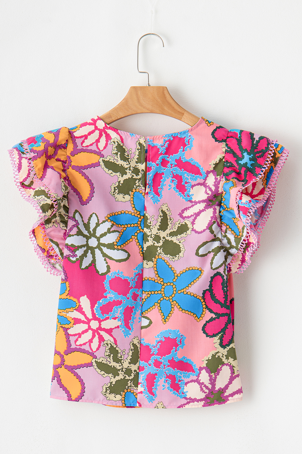 $ 6.98 - Wholesale Multicolor Vibrant Floral Print Trimmed Ruffle ...