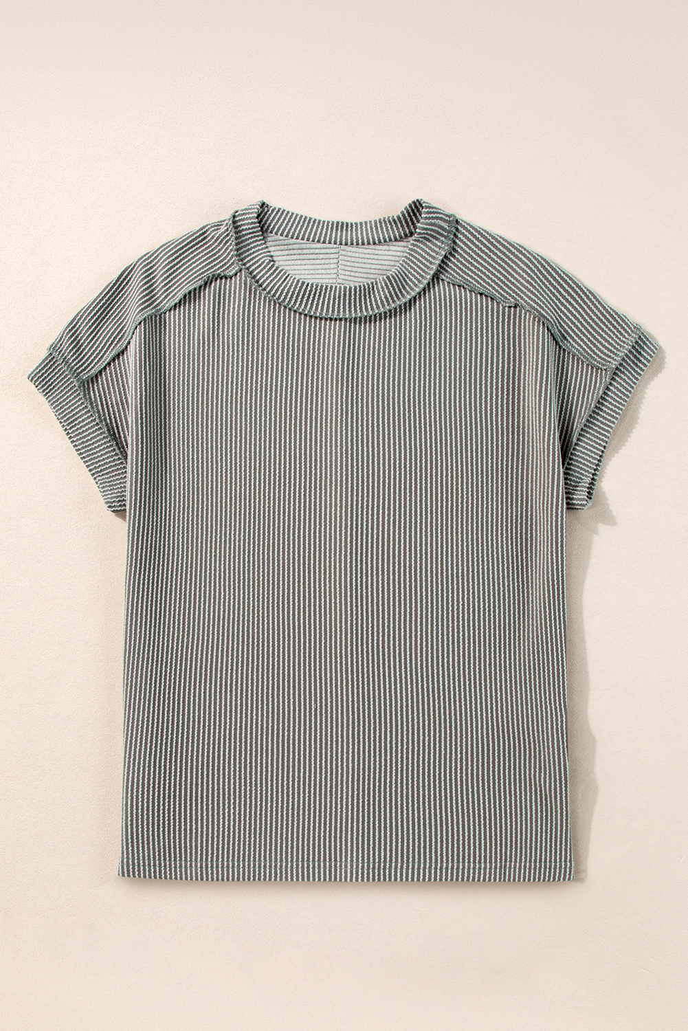 $ 4.95 - Wholesale Medium Grey Textured Knit Exposed Stitching T-shirt