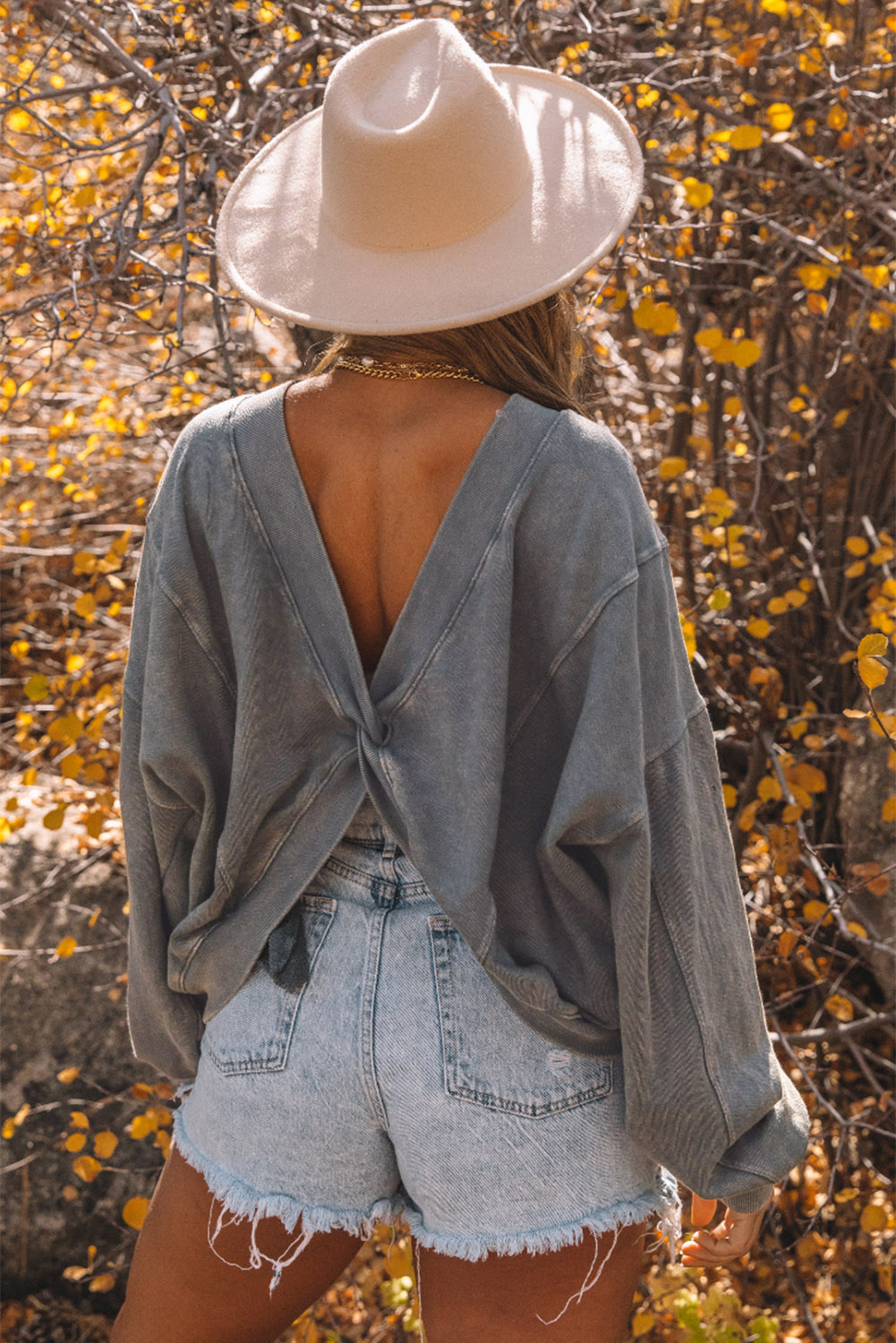 $ 11.68 - Wholesale Gray Exposed Seam Twist Open Back Oversized Sweatshirt