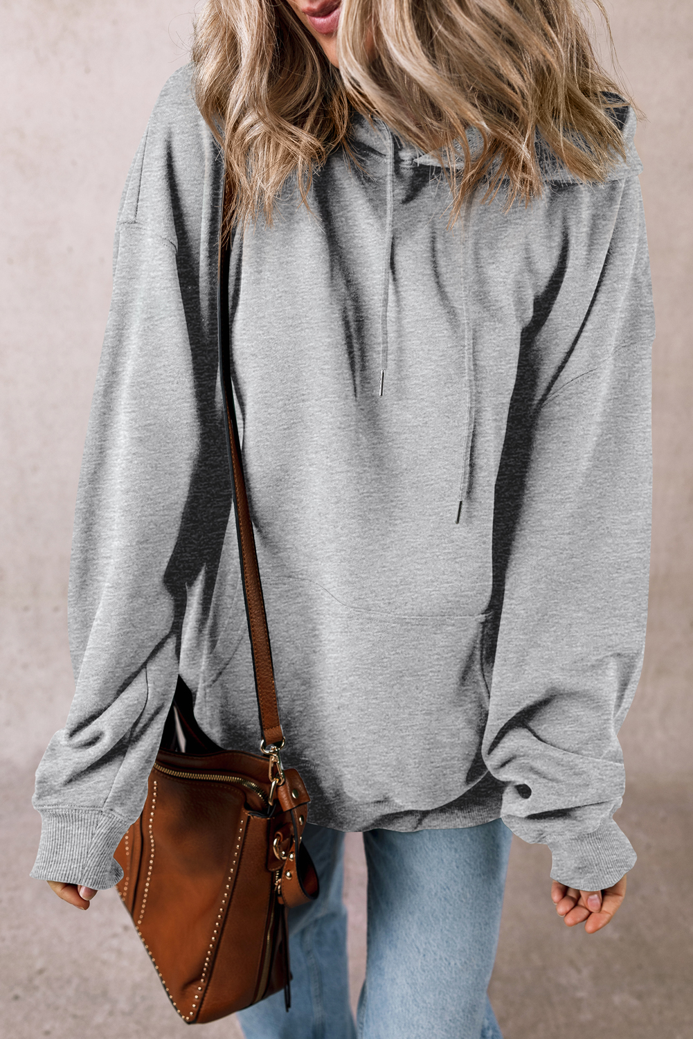 $ 9.94 - Wholesale Light Grey Fleece Lined Kangaroo Pocket Drawstring ...