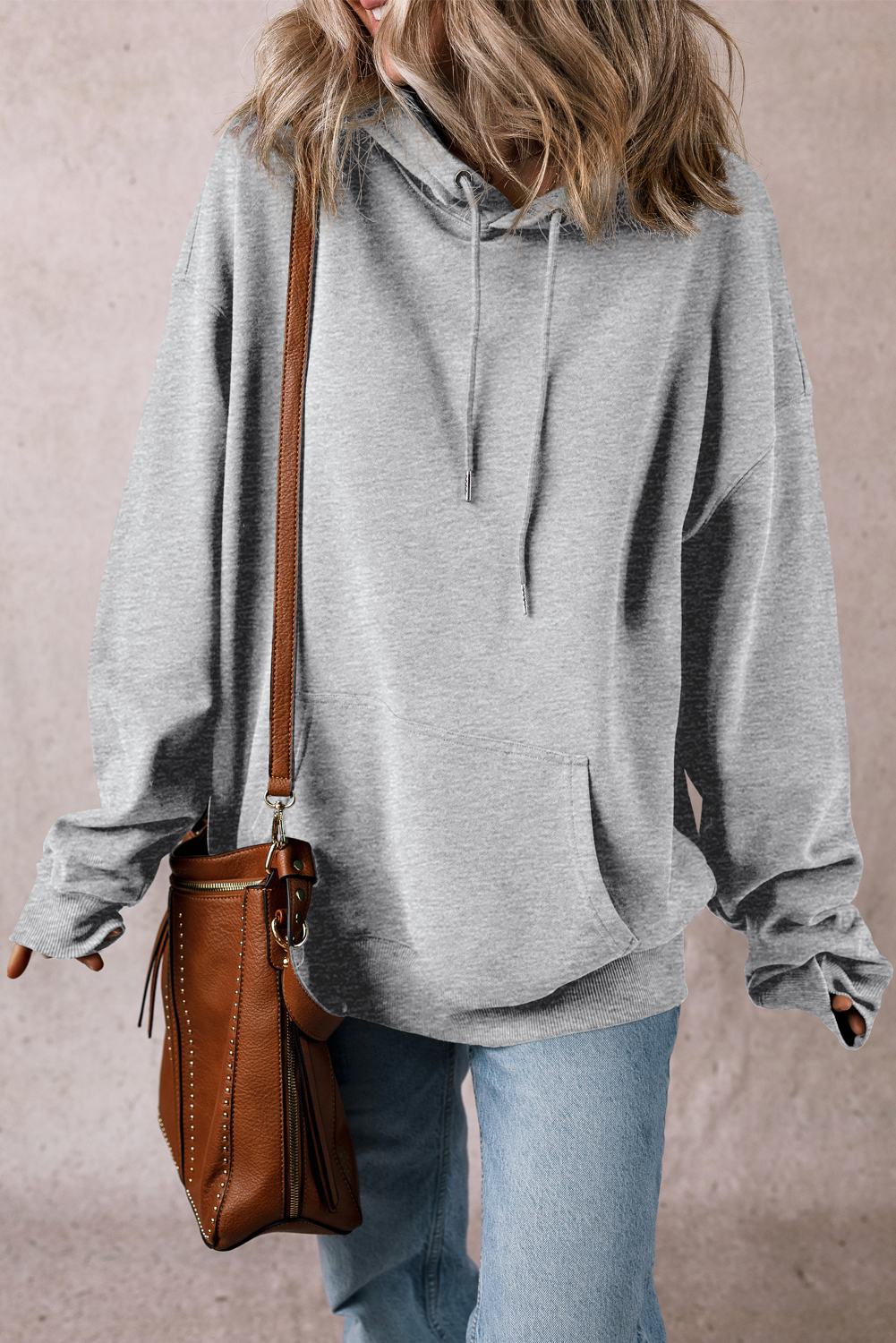 $ 9.94 - Wholesale Light Grey Fleece Lined Kangaroo Pocket Drawstring ...