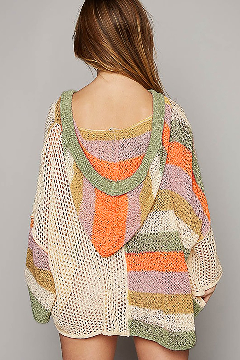 $ 11.15 - Wholesale Beige Colorblock Striped Open Knit Patchwork V Neck ...