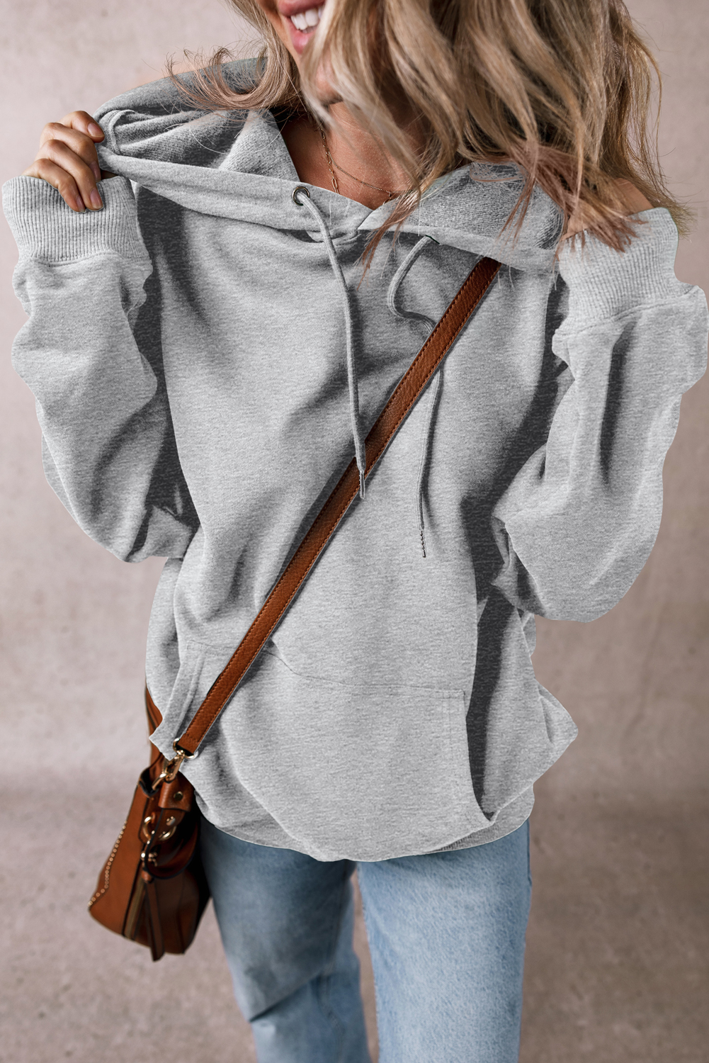 $ 9.94 - Wholesale Light Grey Fleece Lined Kangaroo Pocket Drawstring ...