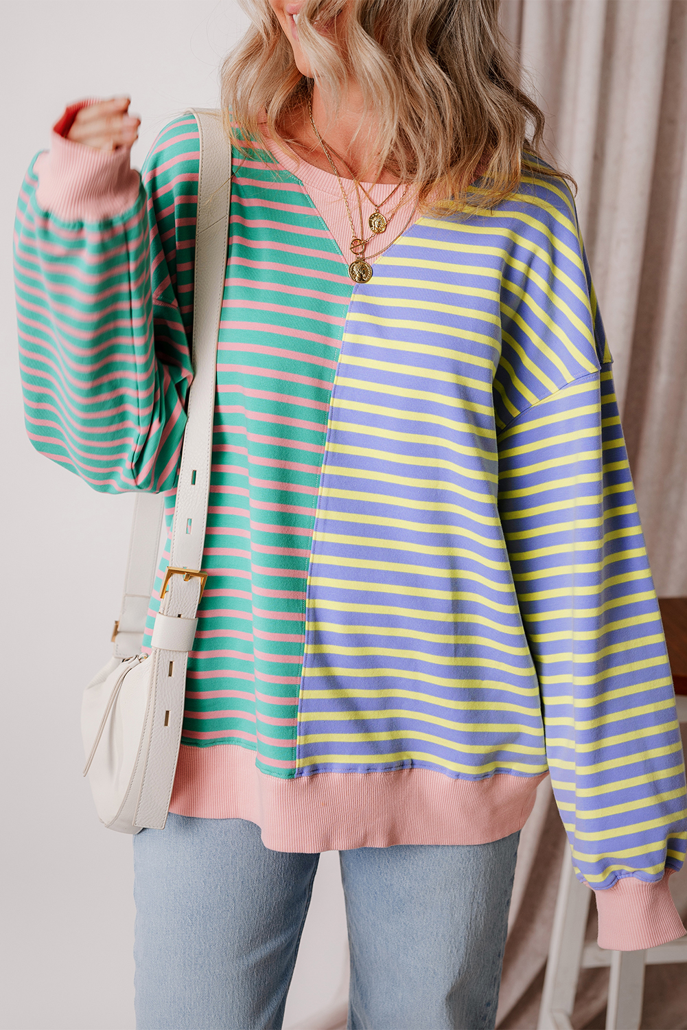 $ 8.65 - Wholesale Sky Blue Stripe Casual Stripe Colorblock Drop ...