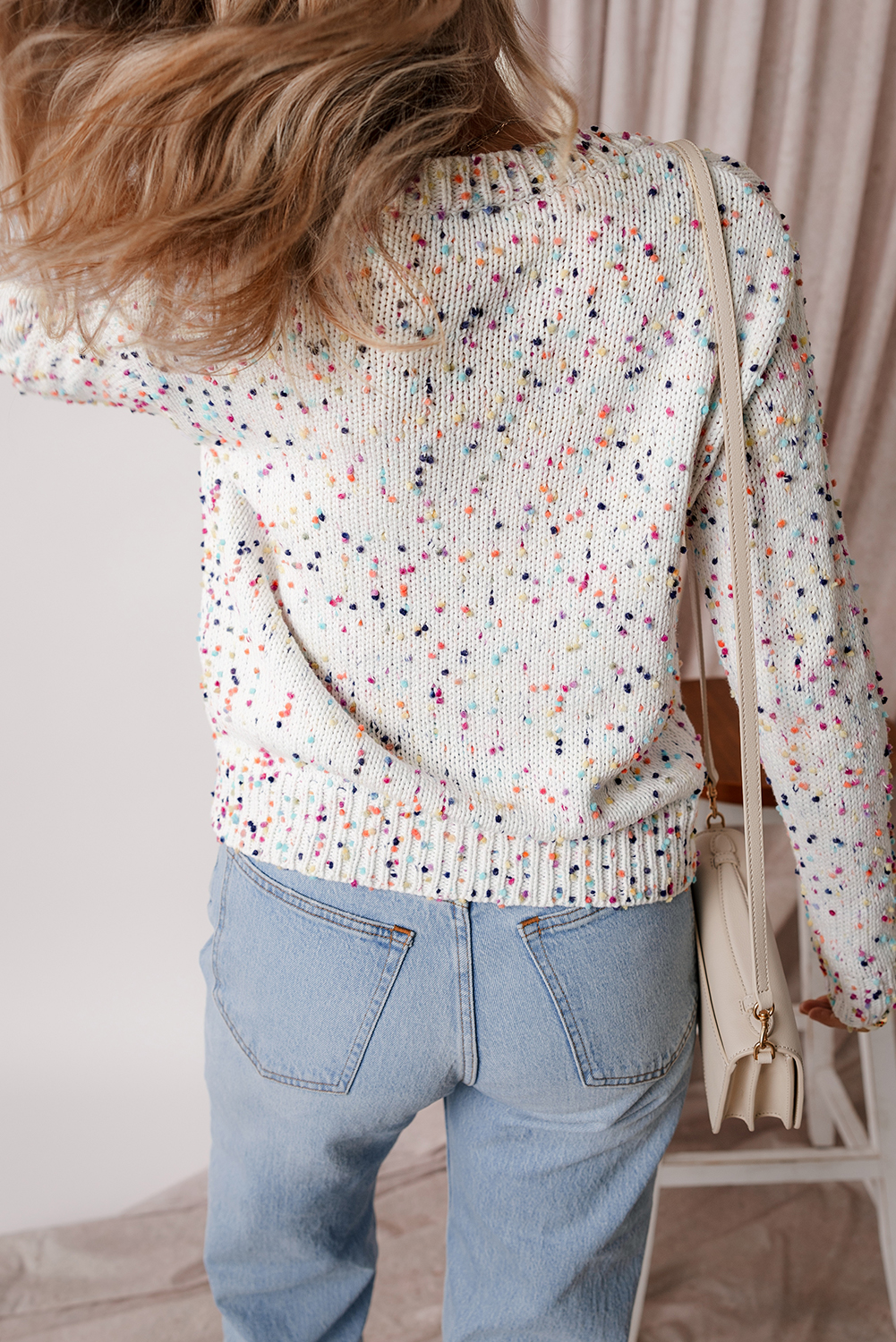 $ 12.75 - Wholesale White Rhinestone Decor Multicolor Confetti Sweater ...