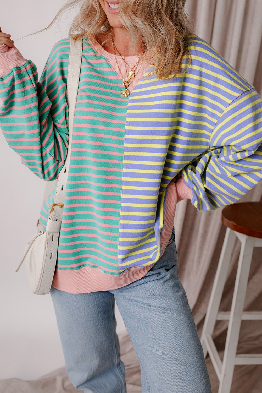 $ 8.65 - Wholesale Sky Blue Stripe Casual Stripe Colorblock Drop ...