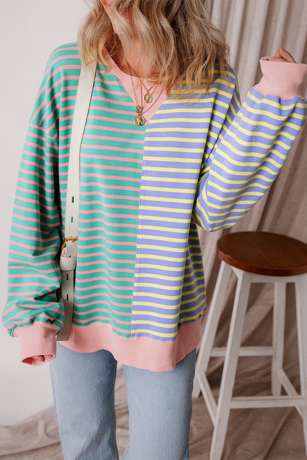 $ 8.65 - Wholesale Sky Blue Stripe Casual Stripe Colorblock Drop ...