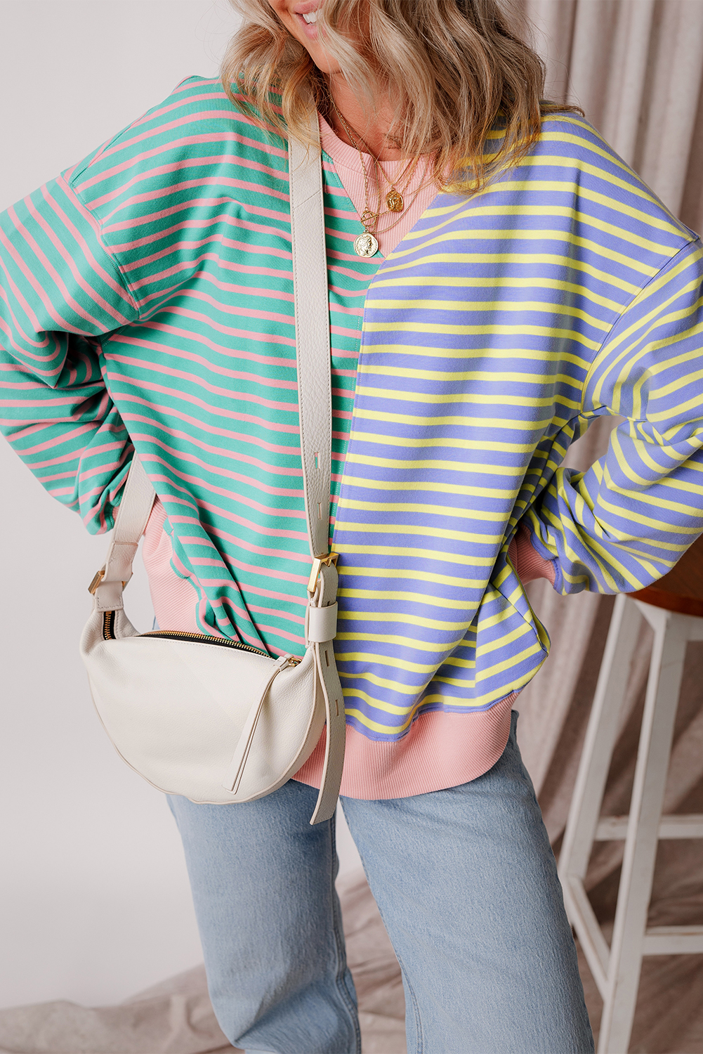 $ 8.65 - Wholesale Sky Blue Stripe Casual Stripe Colorblock Drop ...