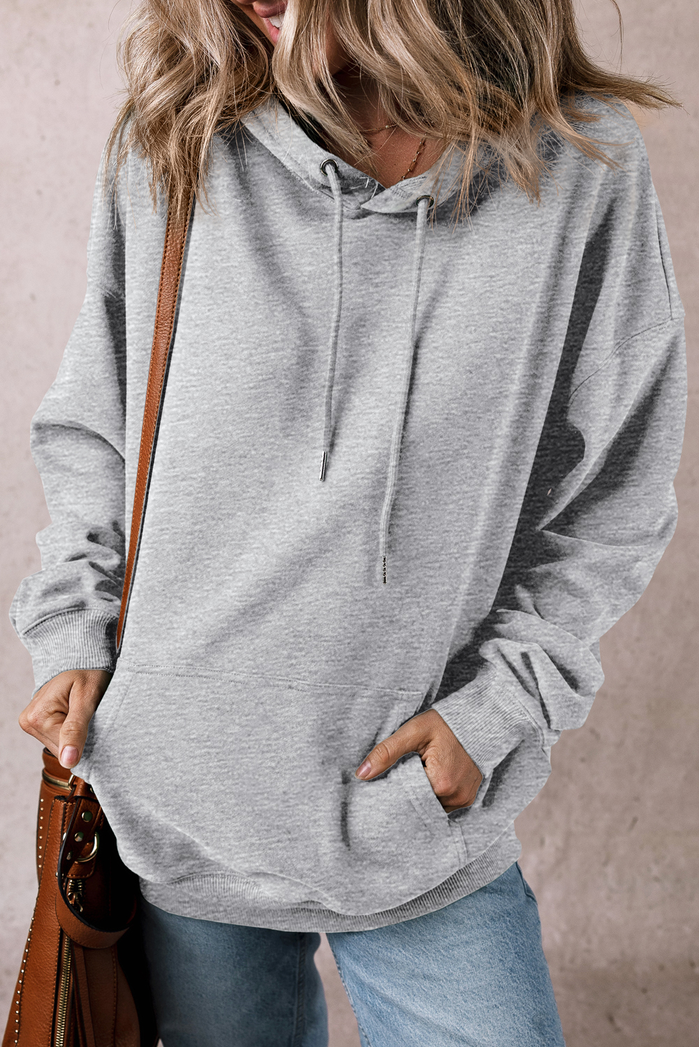 $ 9.94 - Wholesale Light Grey Fleece Lined Kangaroo Pocket Drawstring ...