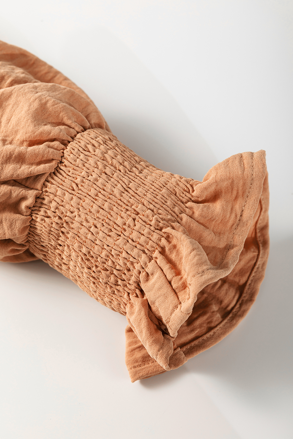 $ 6.55 - Wholesale Straw Yellow Solid Color Shirred Cuff Notch V Neck ...