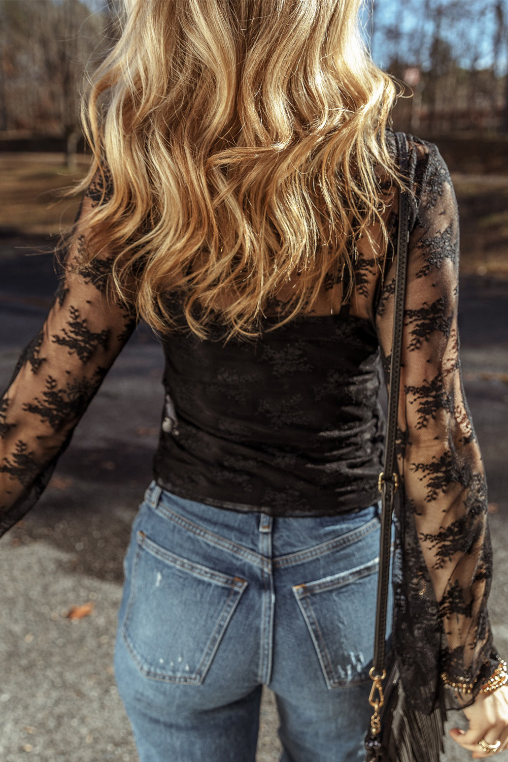 $ 5.25 - Wholesale Black Lace Mesh Crochet Splicing Slim Fit Long ...