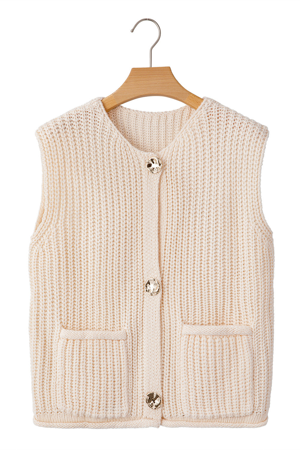 $ 9.1 - Wholesale White Solid Textured Knit Side Pockets Buttoned ...
