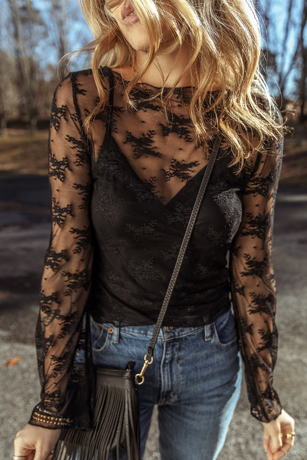 $ 5.25 - Wholesale Black Lace Mesh Crochet Splicing Slim Fit Long ...