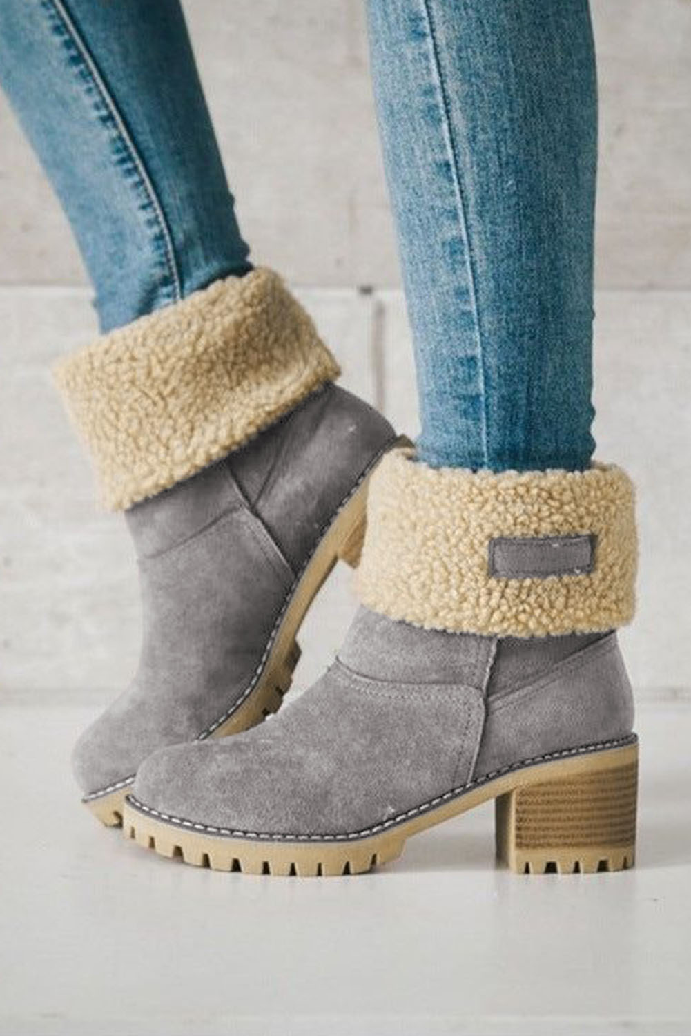 Mex$139.65 Botas grises con forro polar de invierno Venta al por mayor ...