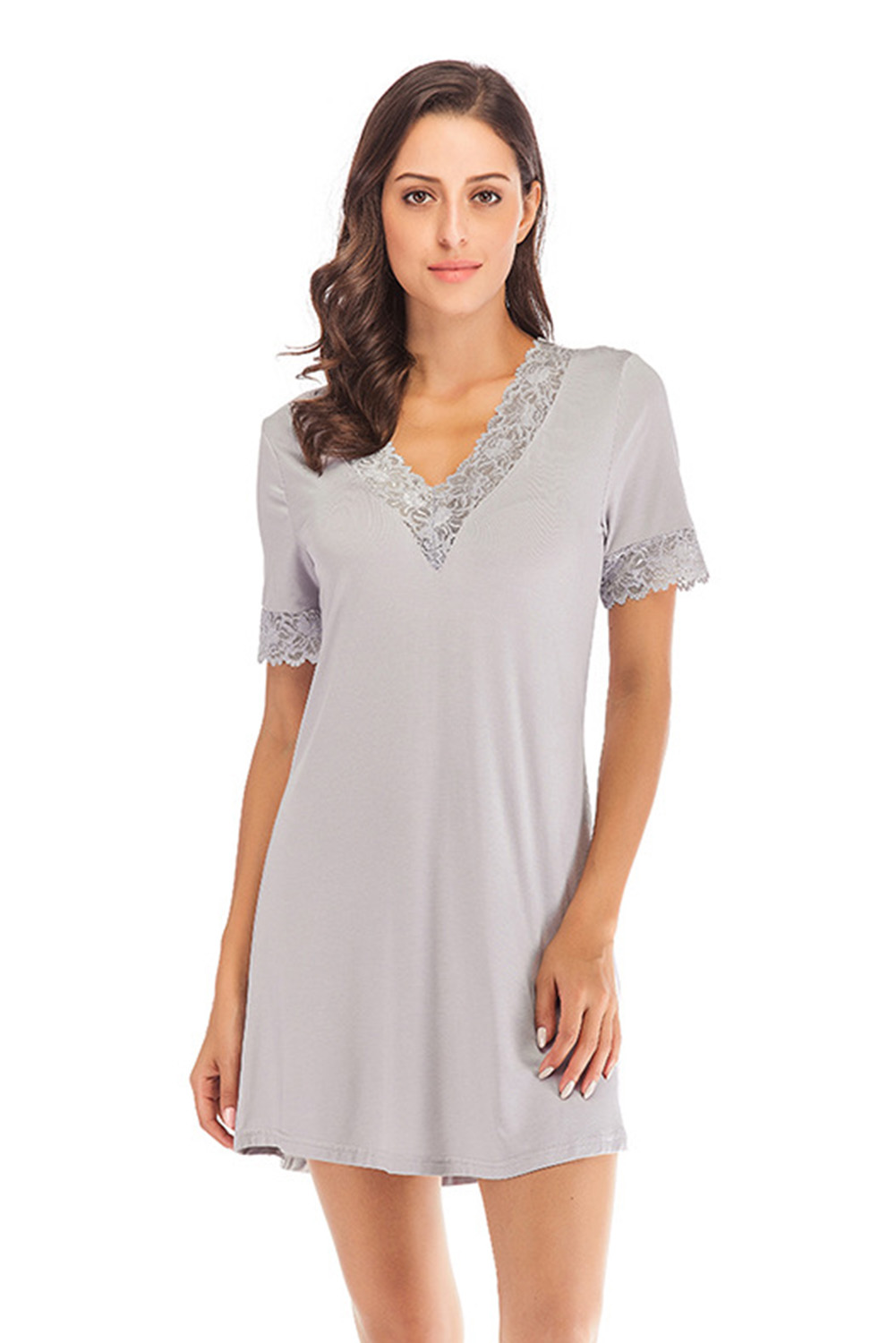 $5.8 Gray Lace Insert Mini Sleeping Dress Wholesale