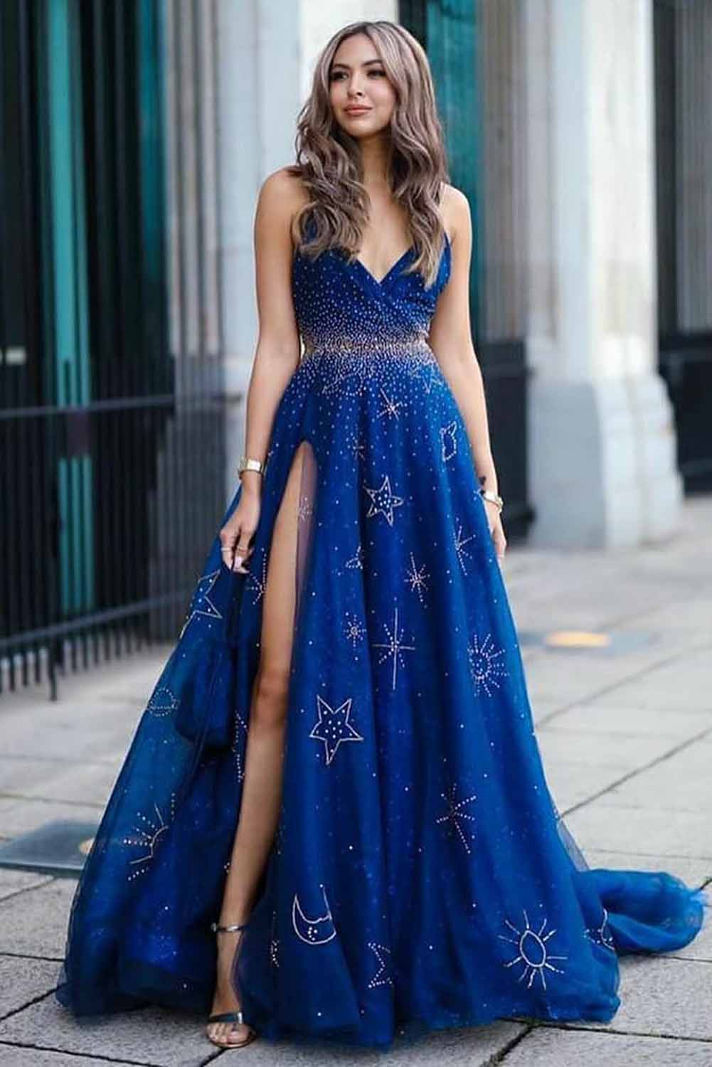 $18 Star Moon Hot Rhinestone Starry Sky Sling Prom Dress Wholesale