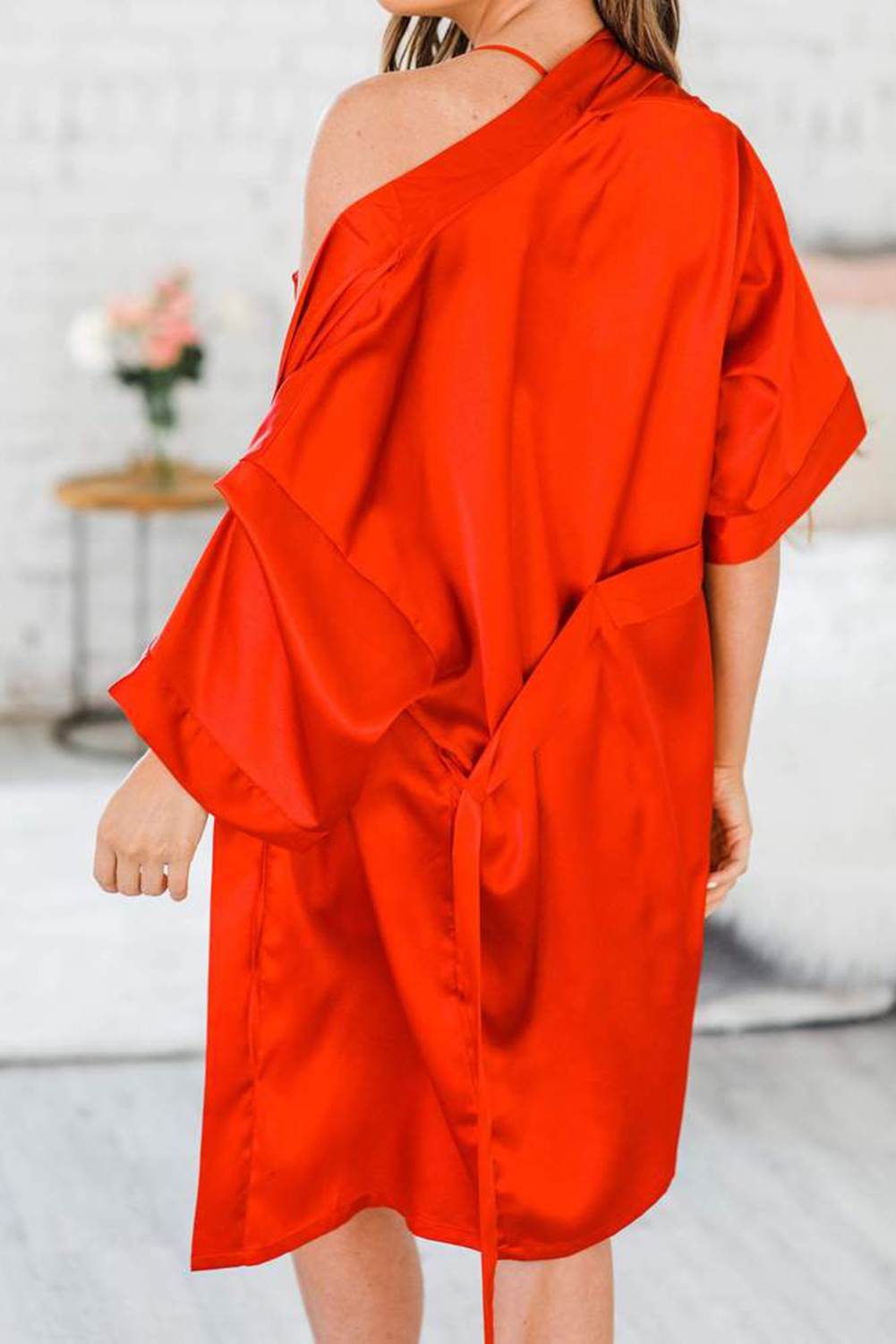 $9.9 Fiery Red Satin Robe Set Wholesale