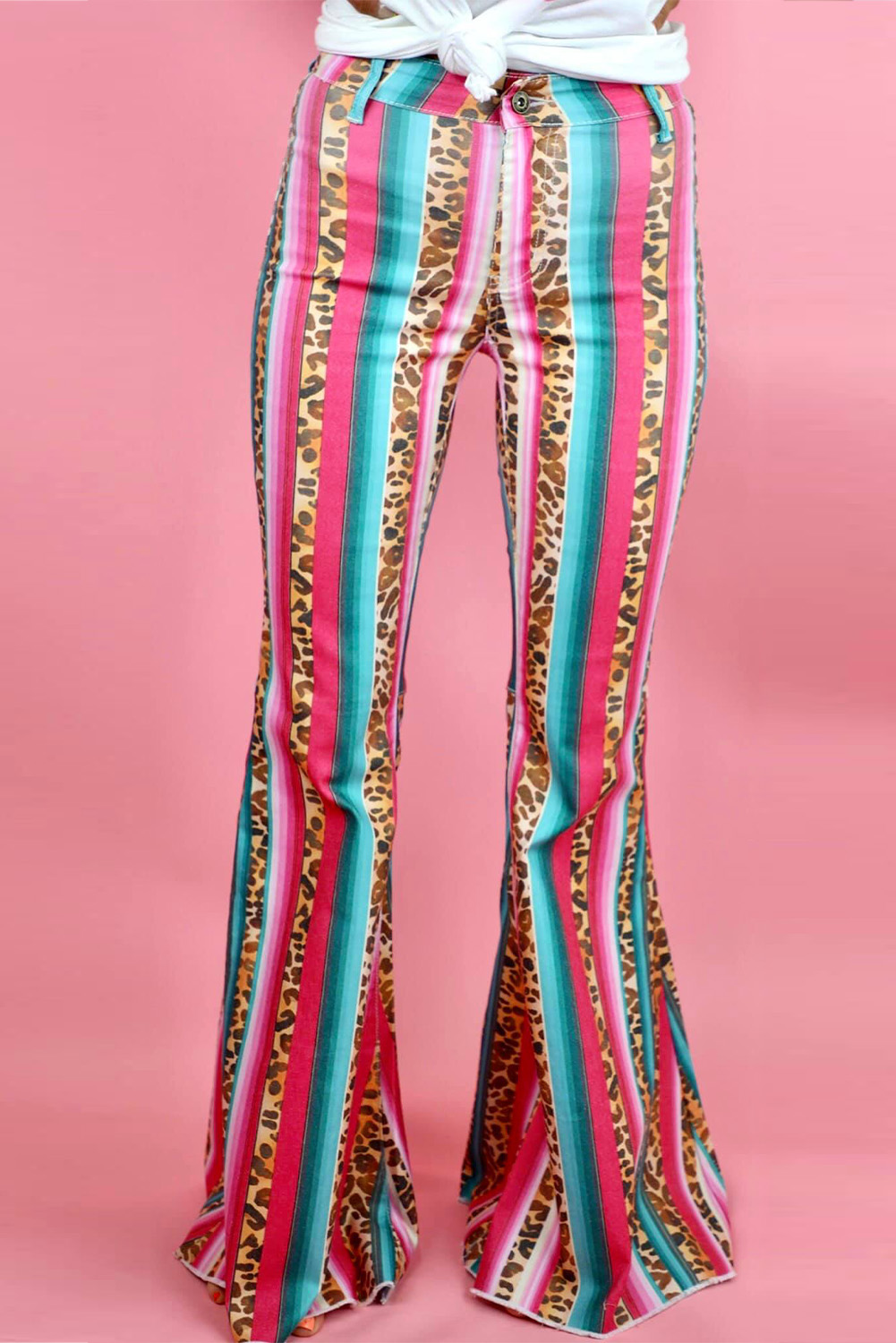 $10.98 Multicolor Serape Leopard Bell Bottoms Wholesale