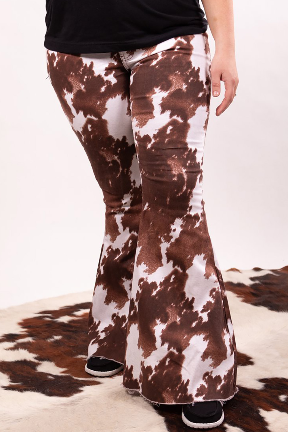 $10.95 Brown Brown Plus Size Cow Print Flared Jeans Wholesale