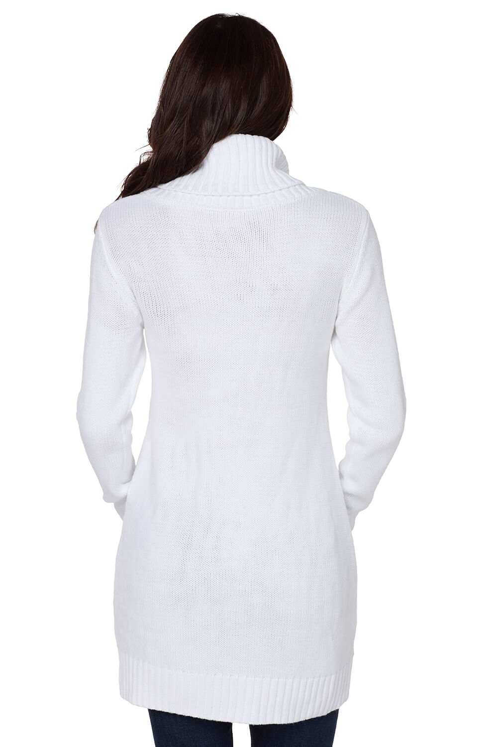Womens White Cowl Neck Cable Knit Sweater Dress