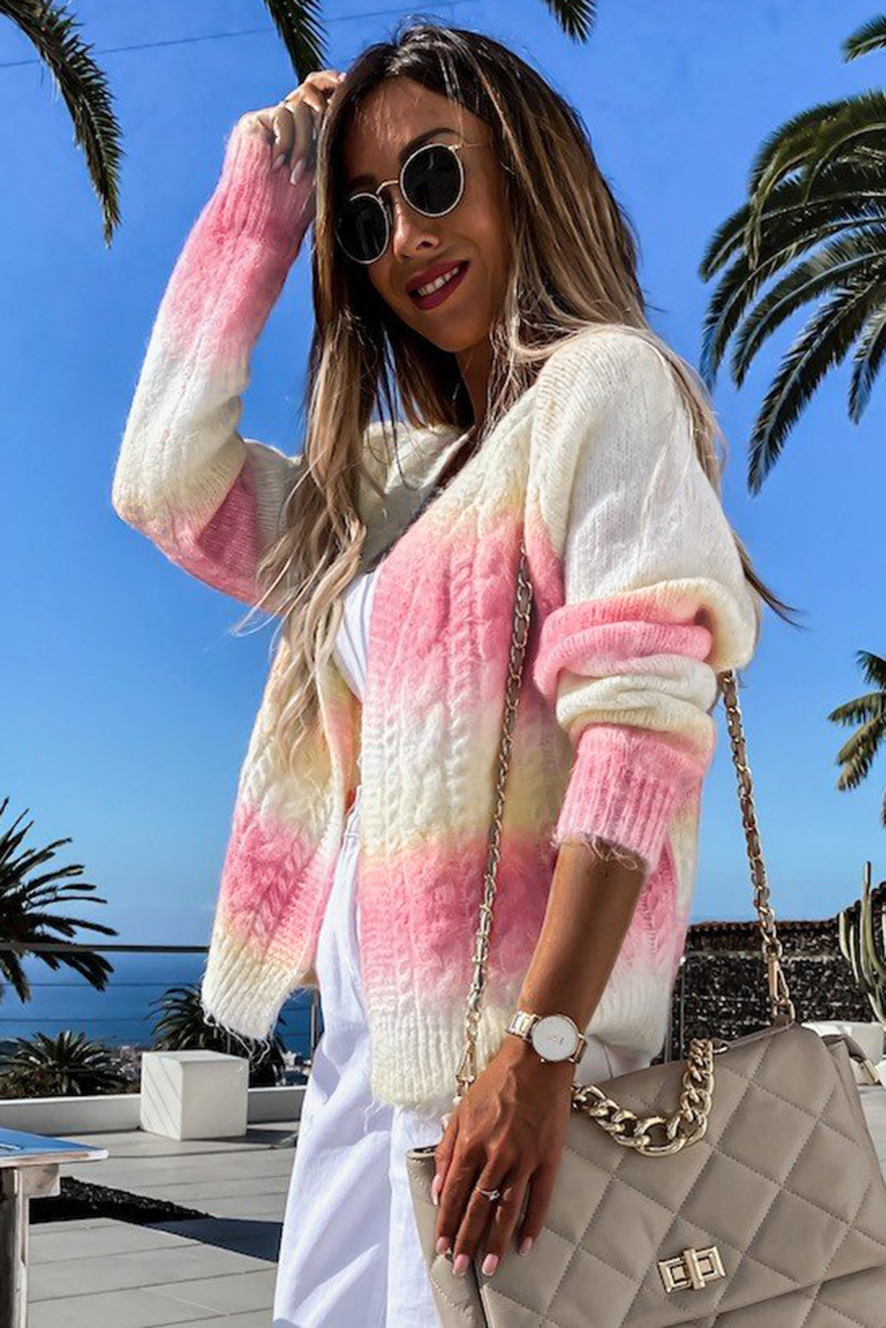 $4.99 Fiery Red Gradient Open Front Colorblock Tie-dye Cardigan Wholesale