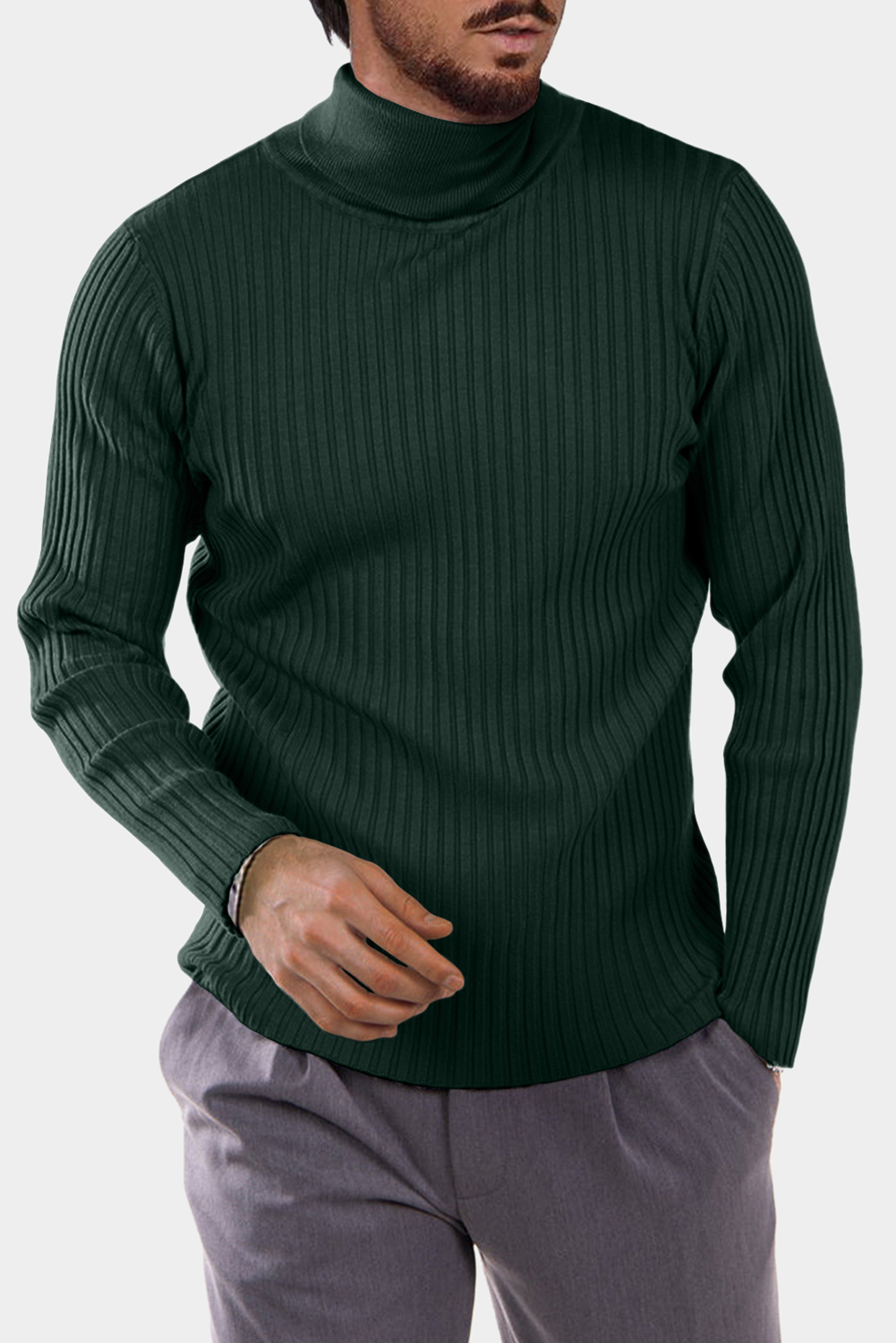 $4.99 Green Classic Rib Knit Mens High Neck Sweater Wholesale