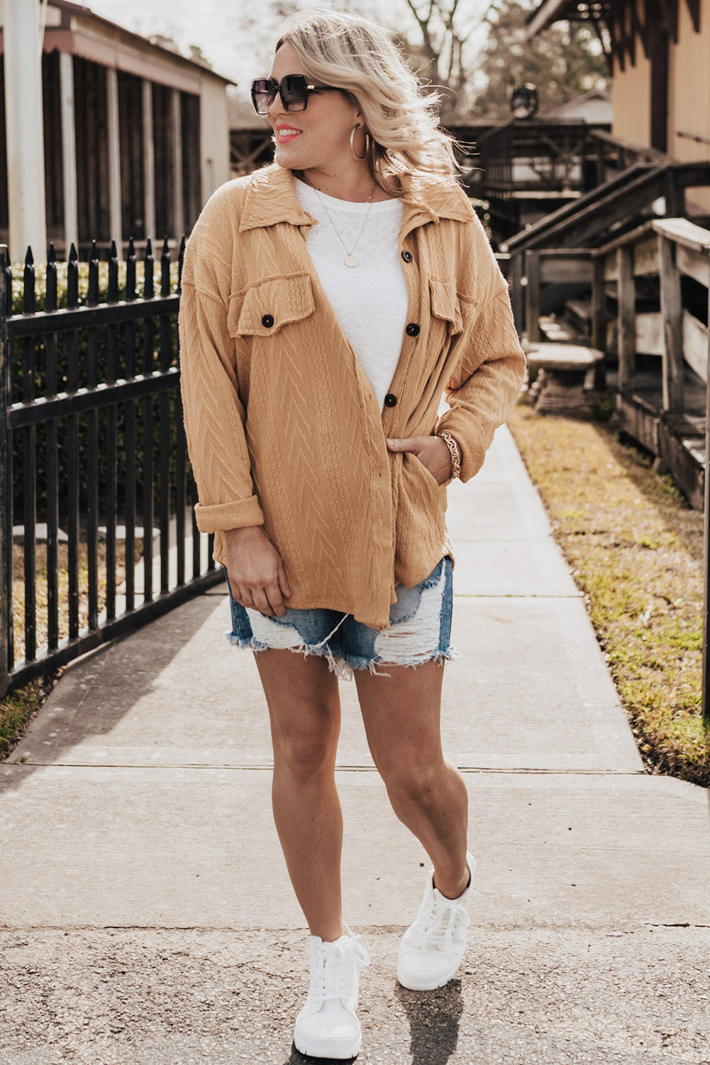 $9.29 Yellow Yellow Yellow Plus Size Turn-down Neck Textured Shacket ...