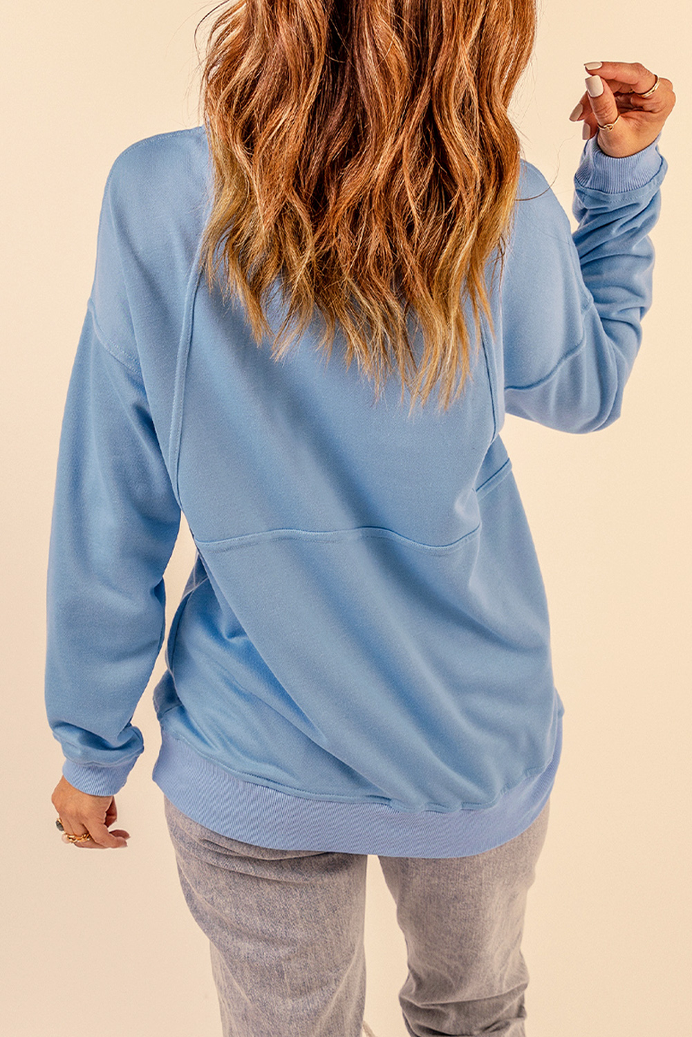$10.98 Cotton Pocketed Half Zip Pullover Sky Blue Sweatshirt Wholesale