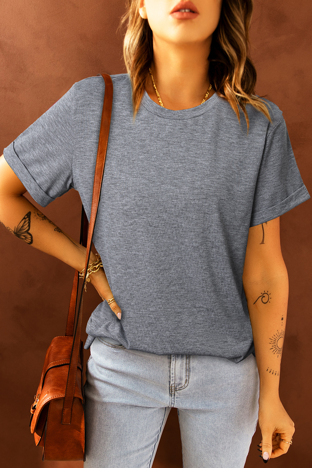 $3.98 Gray Solid Color Crew Neck Tee Wholesale