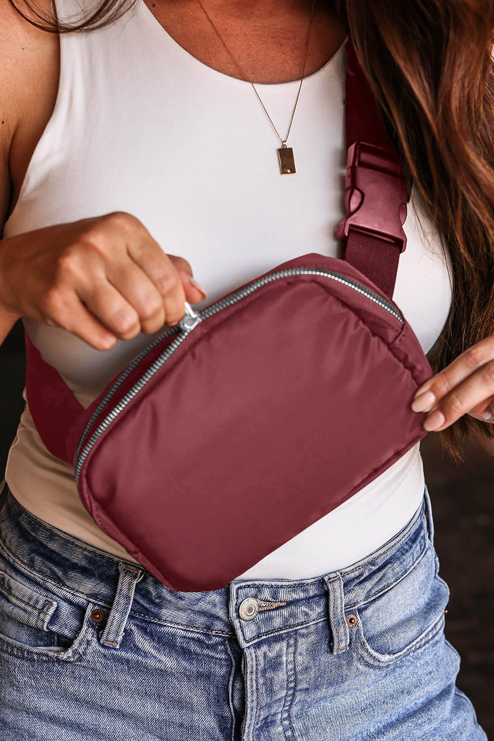 $4.16 Fiery Red Waterproof Zipped Crossbody Chest Bag 20*5*14cm Wholesale