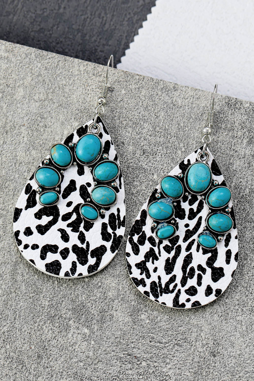 $1.98 Multicolor Western Turquoise Cow Spots Water Drop Earrings Wholesale