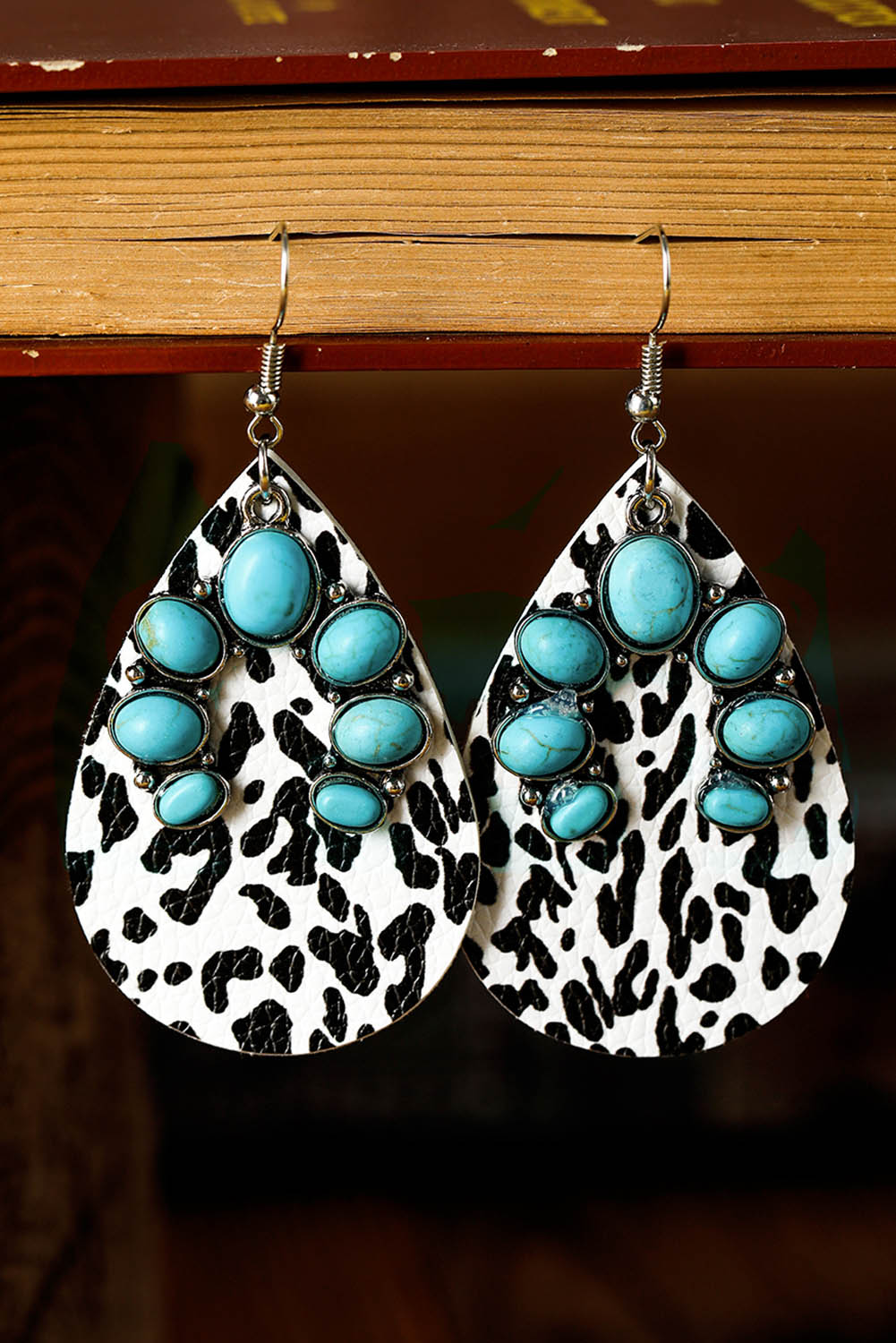 $1.98 Multicolor Western Turquoise Cow Spots Water Drop Earrings Wholesale