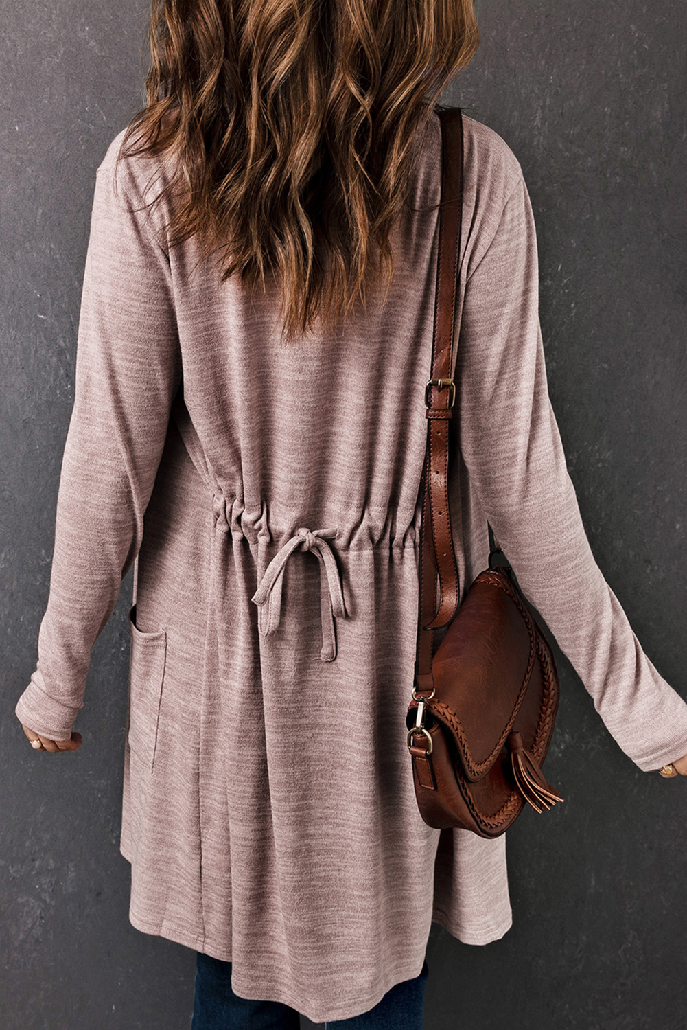 $6.98 Pink Tunic Back Open Front Cardigan with Pockets Wholesale